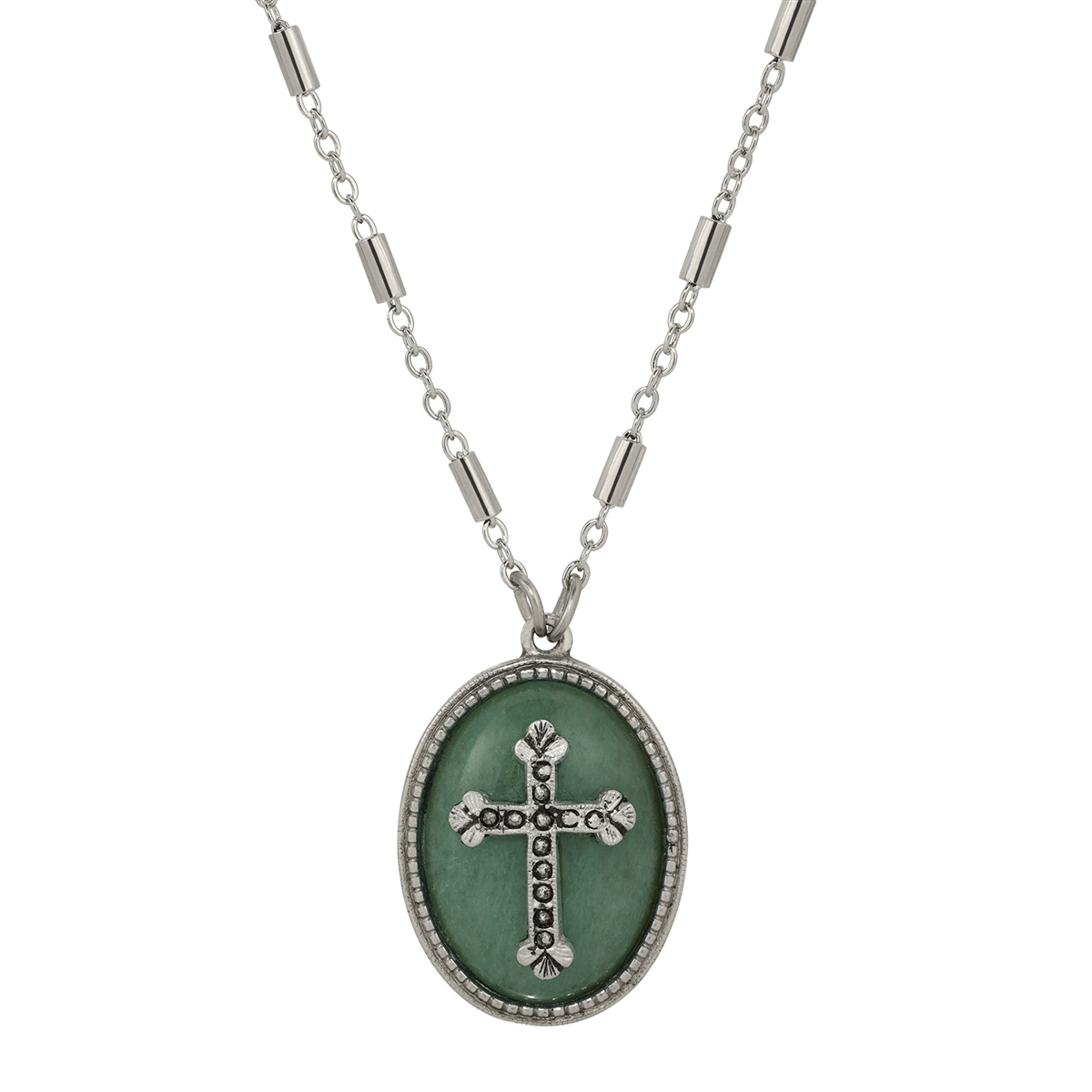Click here for Symbols of Faith Silver-Tone Oval Semi-Precious Cr... prices