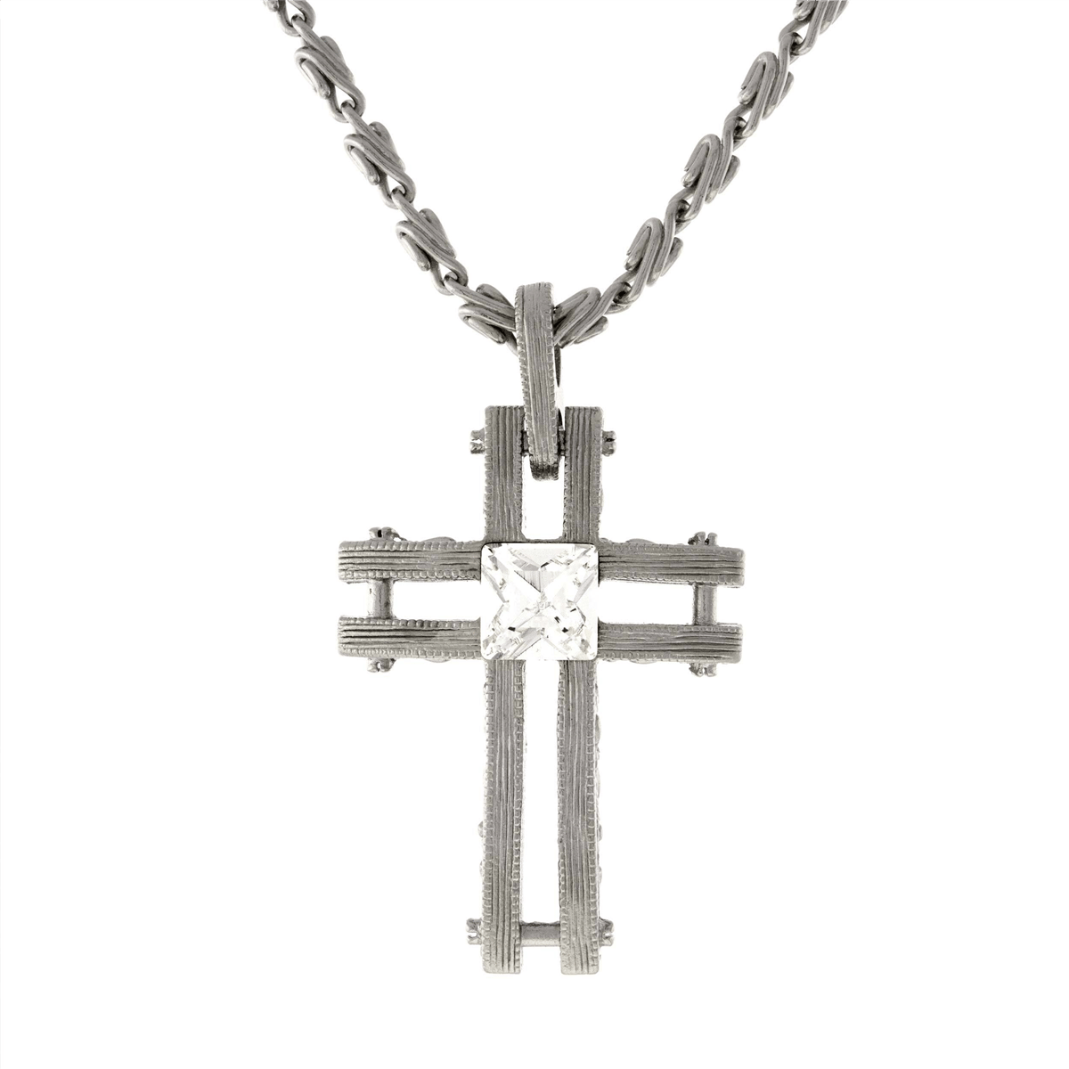 Click here for Symbols of Faith Silver-Tone Crystal Cross Necklac... prices
