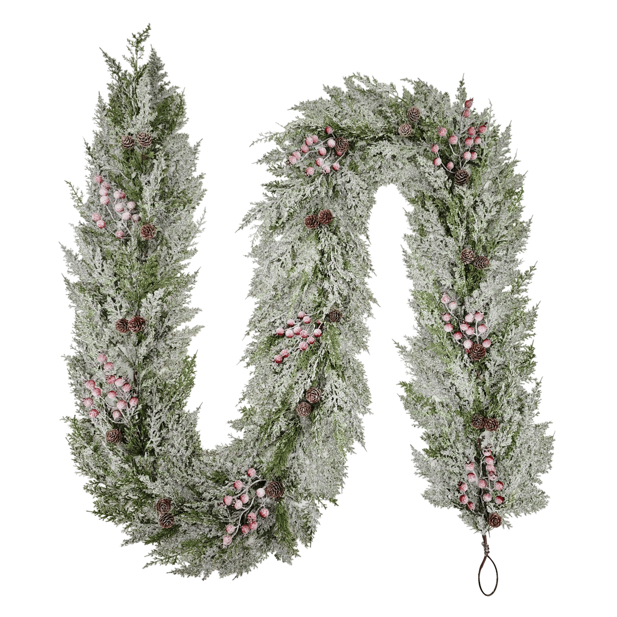 Puleo 10 Artificial Flocked Garland Adorned with Pinecones and Red Berries - Green
