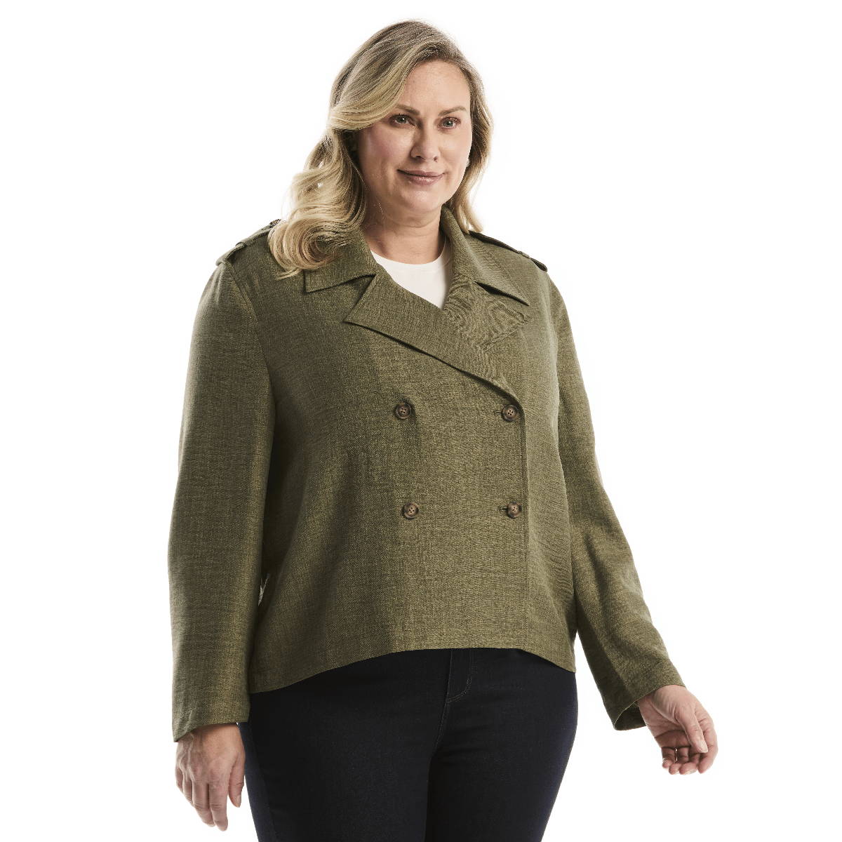 Click here for Plus Size Rafaella(R) Washer Crepe Cropped Trench... prices