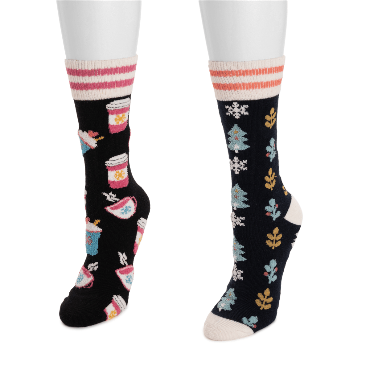 Muk Luks Womens Novelty Cozy Lounge Socks 2 Pack - Black/navy