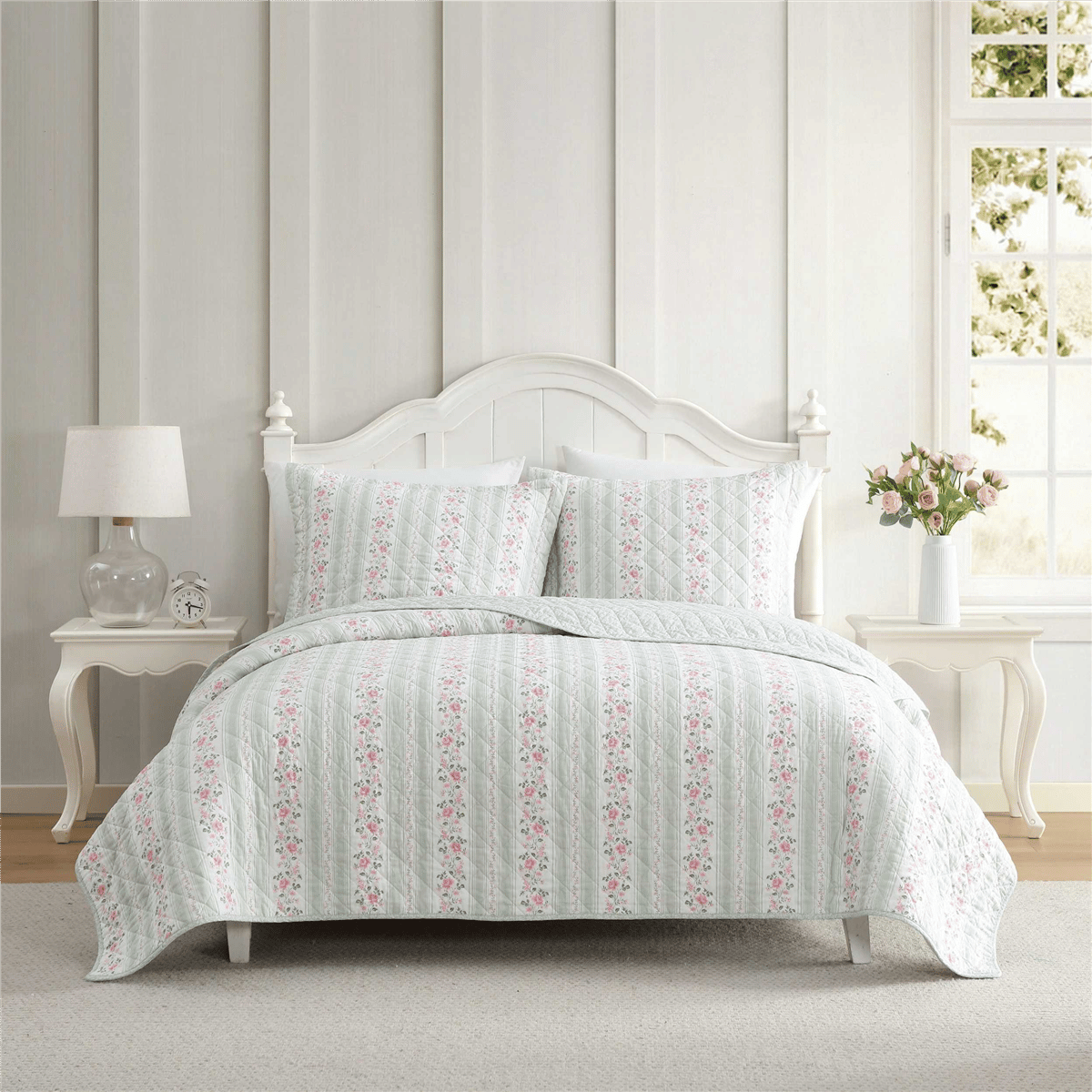 Click here for Laura Ashley Rosebud Stripe Reversible Quilt Set prices