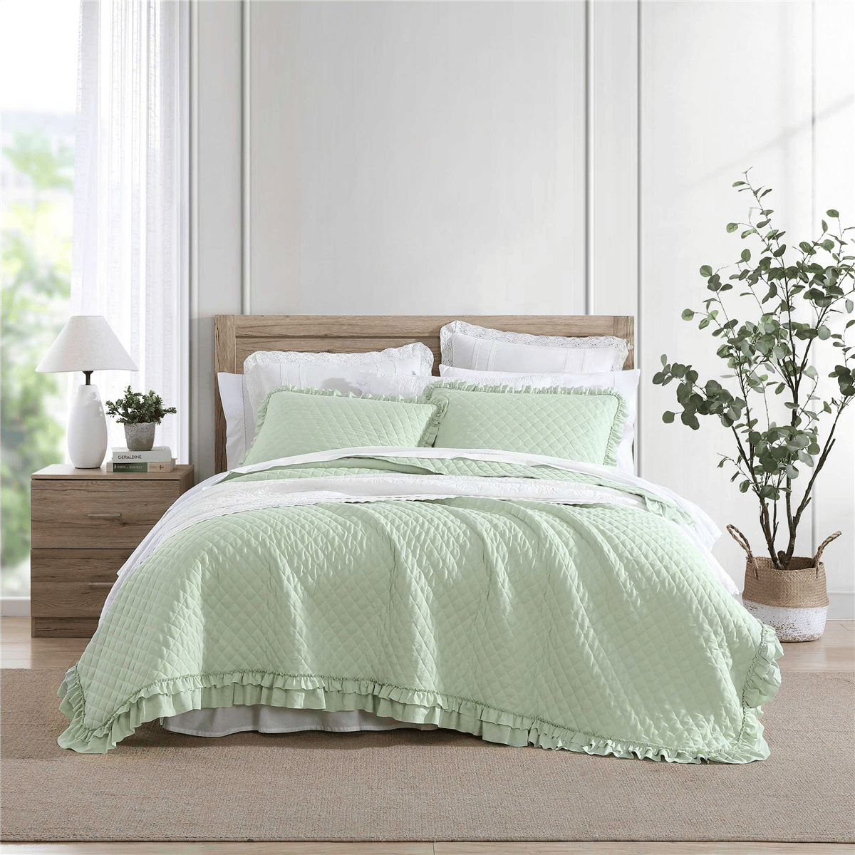 Closeout! Laura Ashley Claire 3 Piece Quilt Set  King - Sage