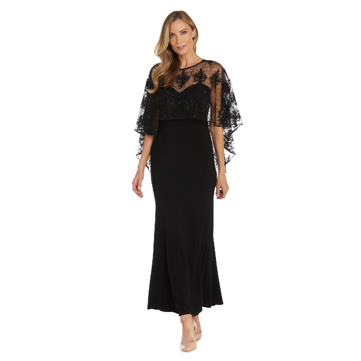 Click here for Womens R&M Richards Long Sheath Dress with Sheer I... prices