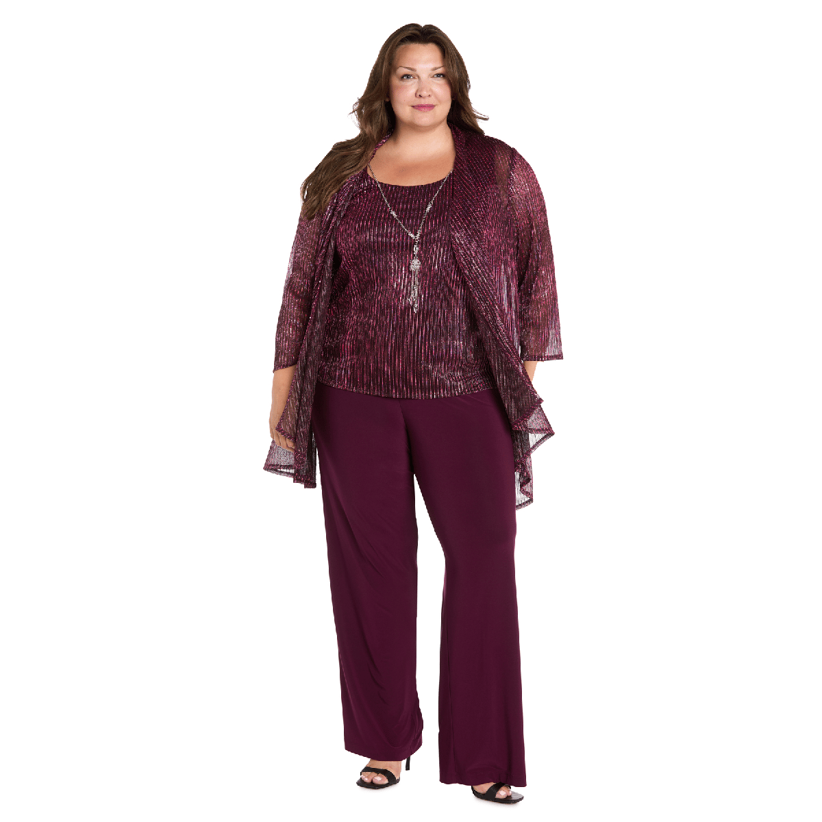 Click here for Plus Size R&M Richards Sequined Duster Pant Set prices