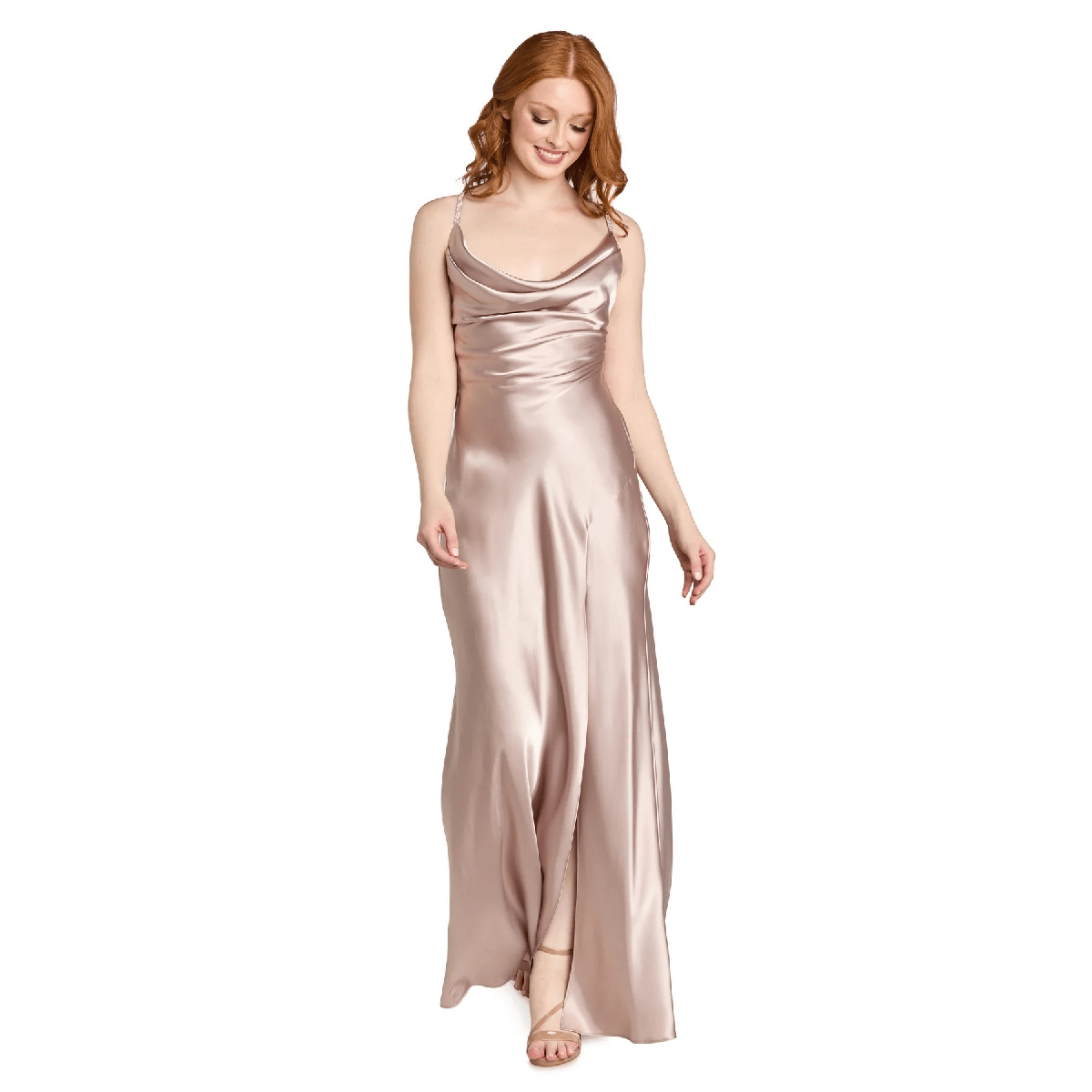 Click here for Juniors Morgan & Co. Cowl Drape Silk A-Line Dress prices