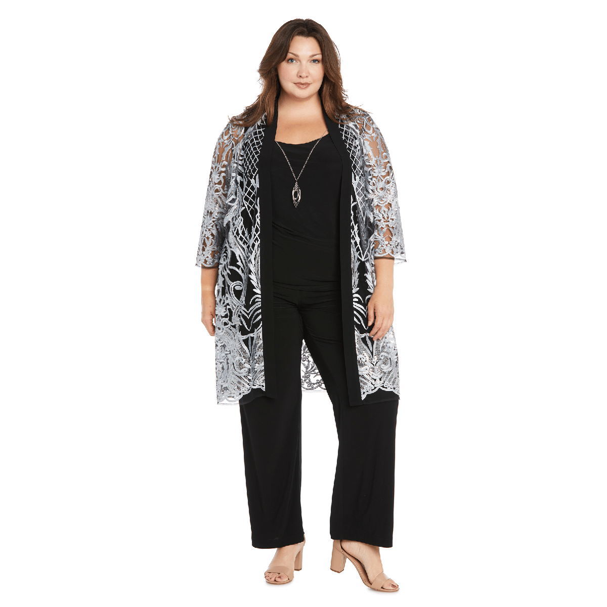 Click here for Plus Size R&M Richards Sequin Embroidered Damask P... prices
