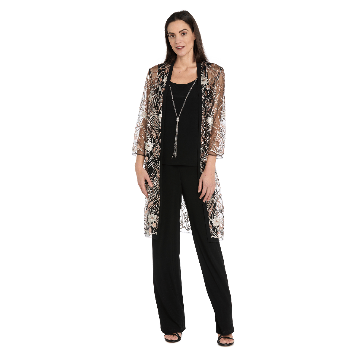 Click here for Womens R&M Richards Beaded Embroidered Pant Suit prices