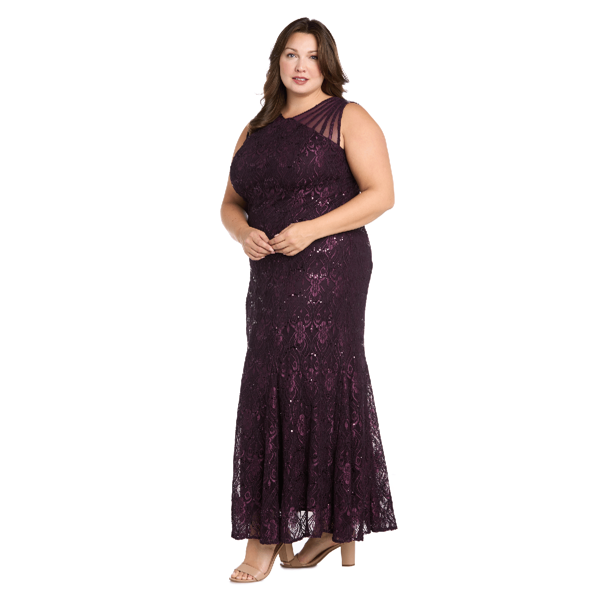 Click here for Plus Size R&M Richards Sleeveless Sequin Damask Ev... prices