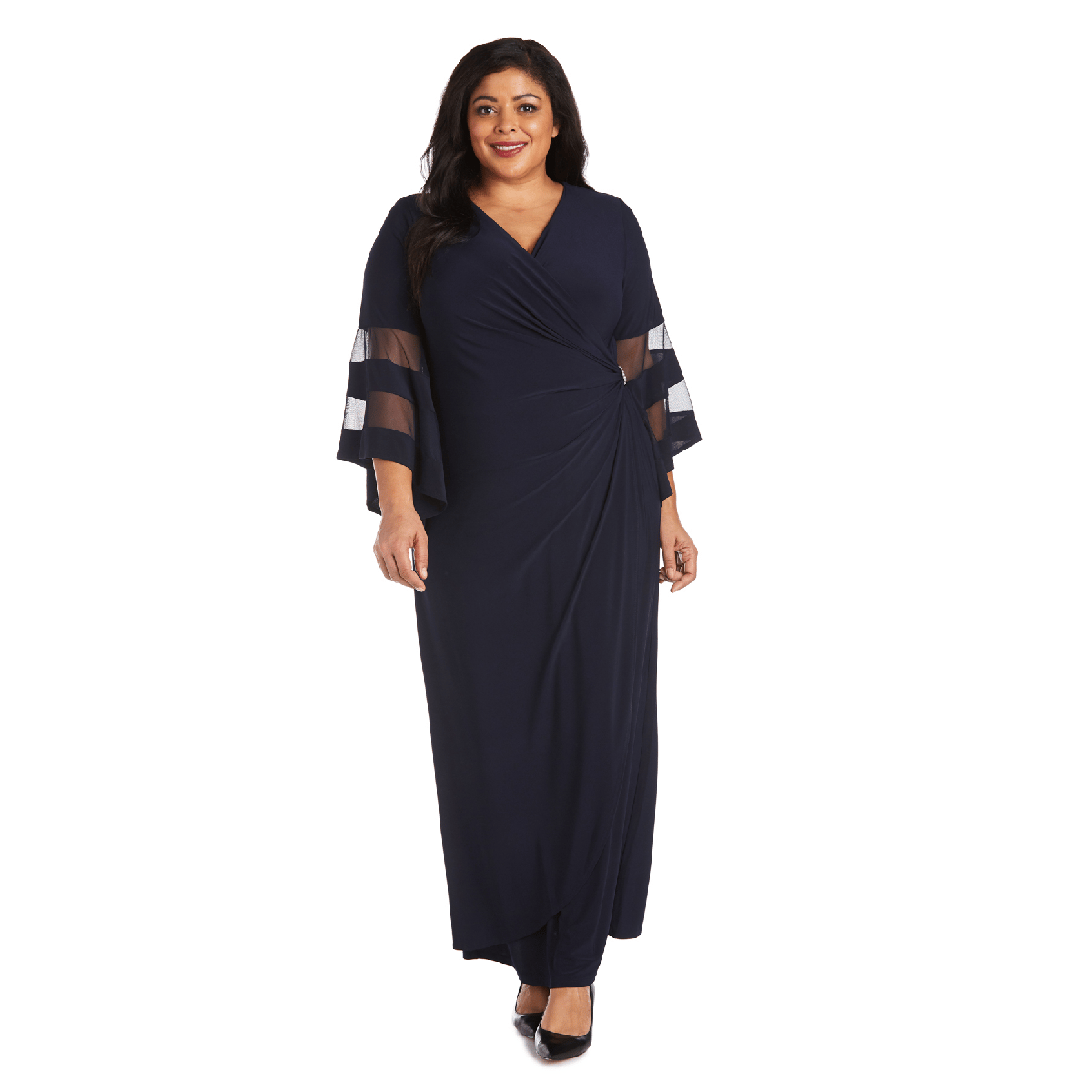 Click here for Plus Size R&M Richards 3/4 Stripe Sleeve Long Wrap... prices