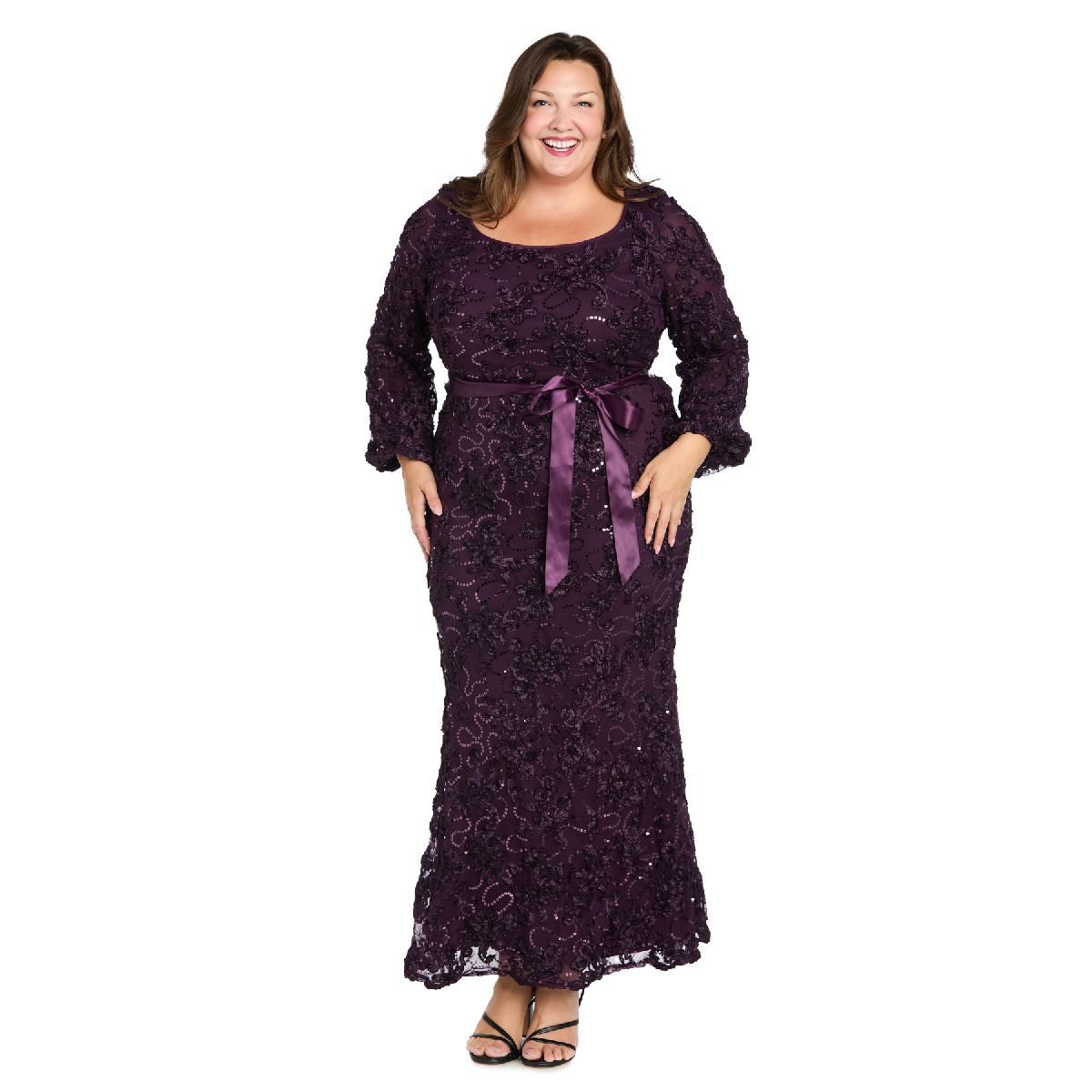 Click here for Plus Size R&M Richards Textured Floral Tie Waist E... prices