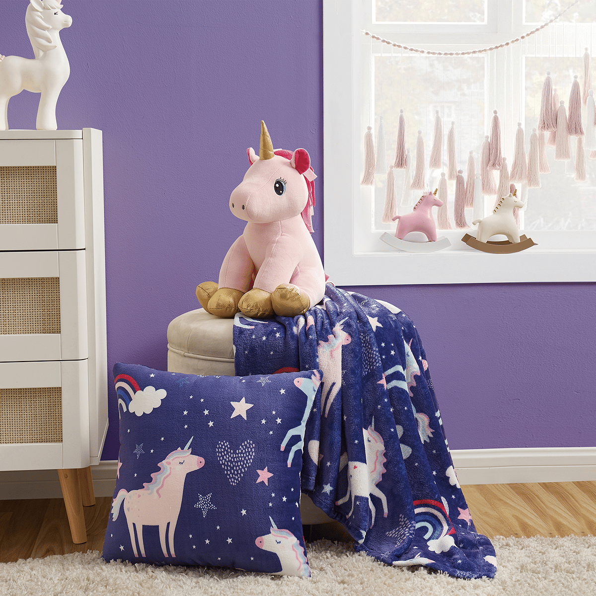 Click here for Olivia & Finn 3pc. Unicorn Throw and Decorative Pi... prices