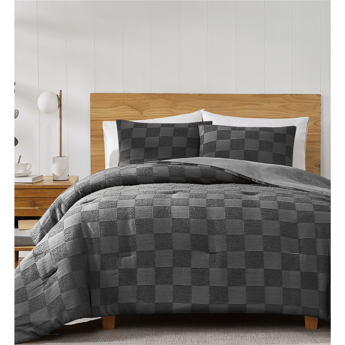 Truly Soft Textured Checkered 3-Pc. Comforter Set  King - Cream