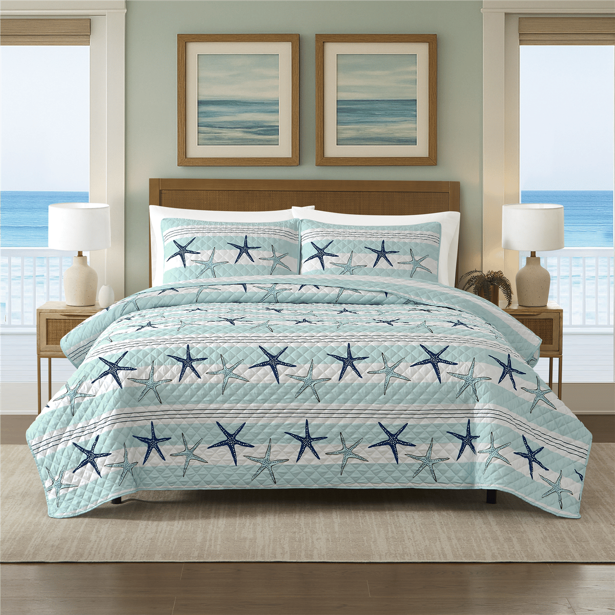 Click here for Avanti Starfish Stripe Reversible Quilt Set prices