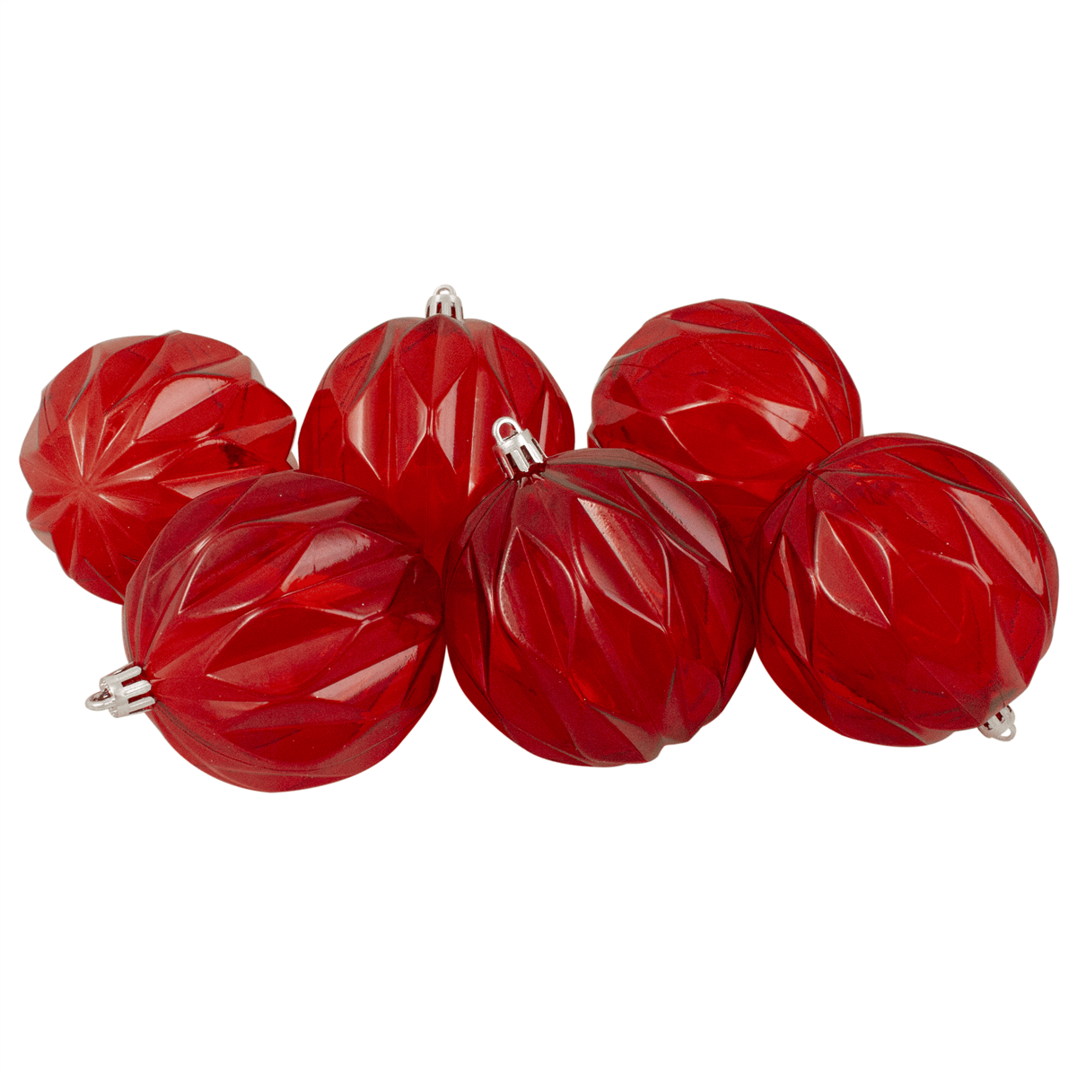 Set of 6 Transparent Red Rhombus Cut Shatterproof Christmas Ball Ornaments 3  One Size  Red