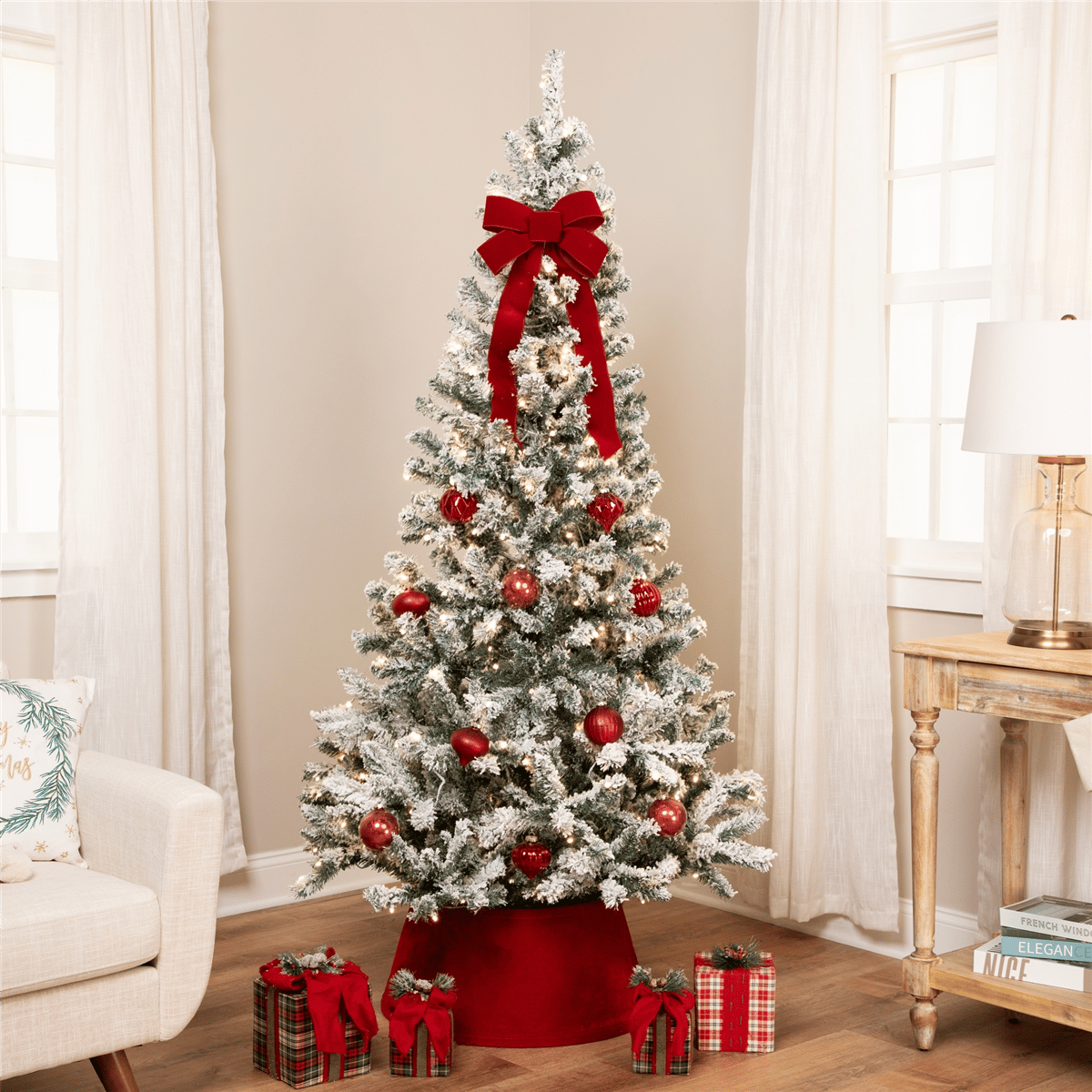 Click here for Northlight 6.5ft. Pre-Lit Medium Flocked Pine Chri... prices