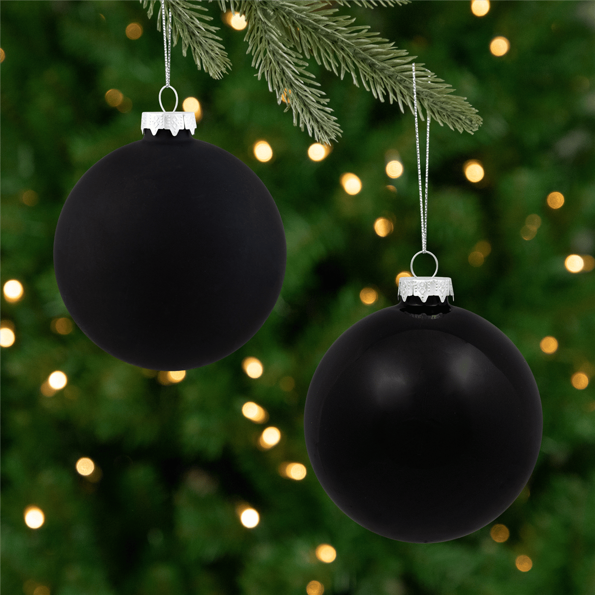Click here for Northlight 4ct. Black 2-Finish Glass Ball Christma... prices