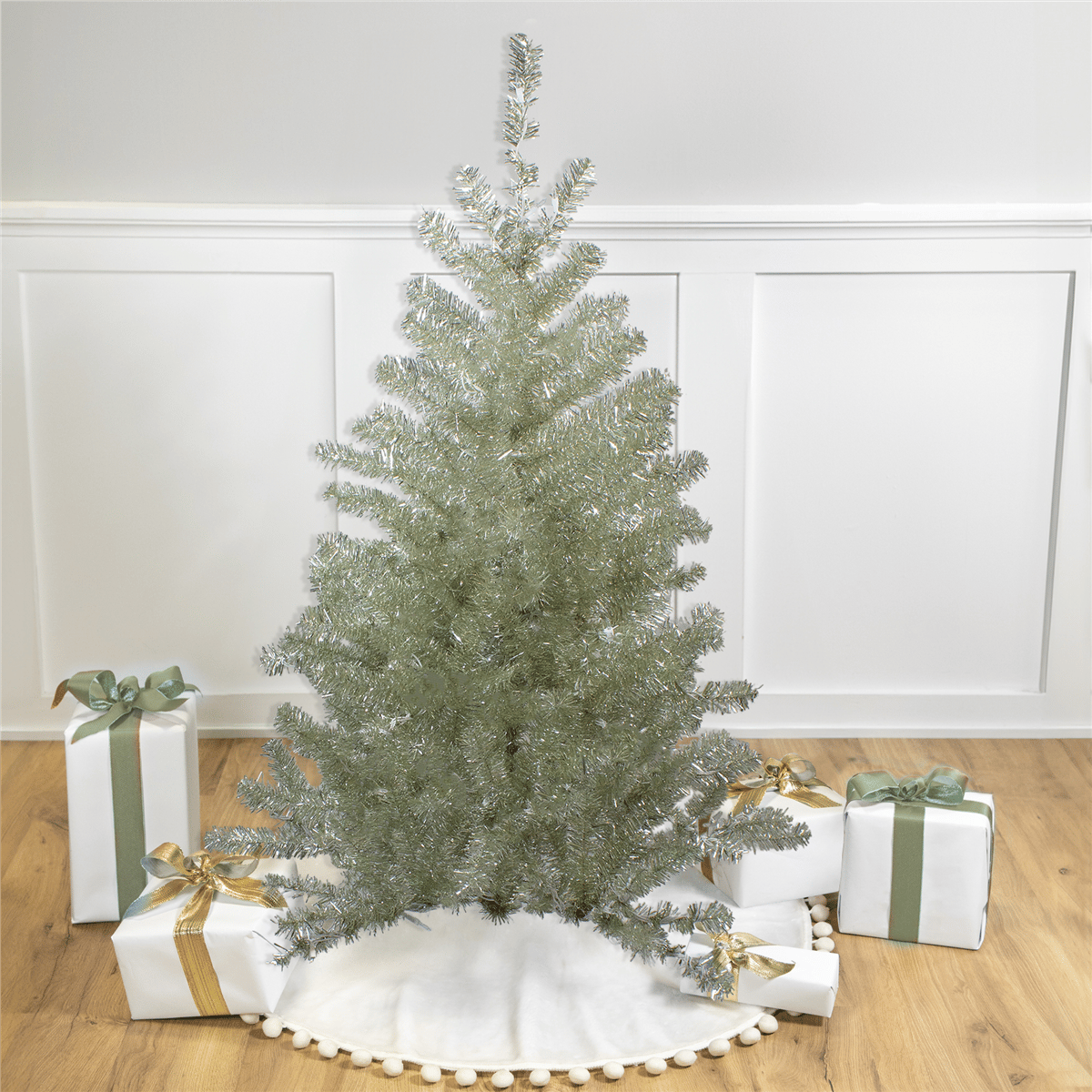 Click here for Northlight 4.5ft. Metallic Platinum Tinsel Christm... prices