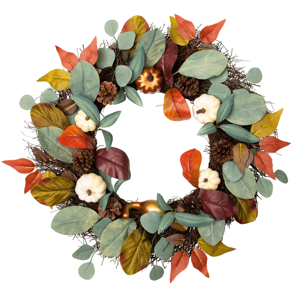 Northlight 24 Pumpkin Pinecone And Gourd Wreath  One Size  Green