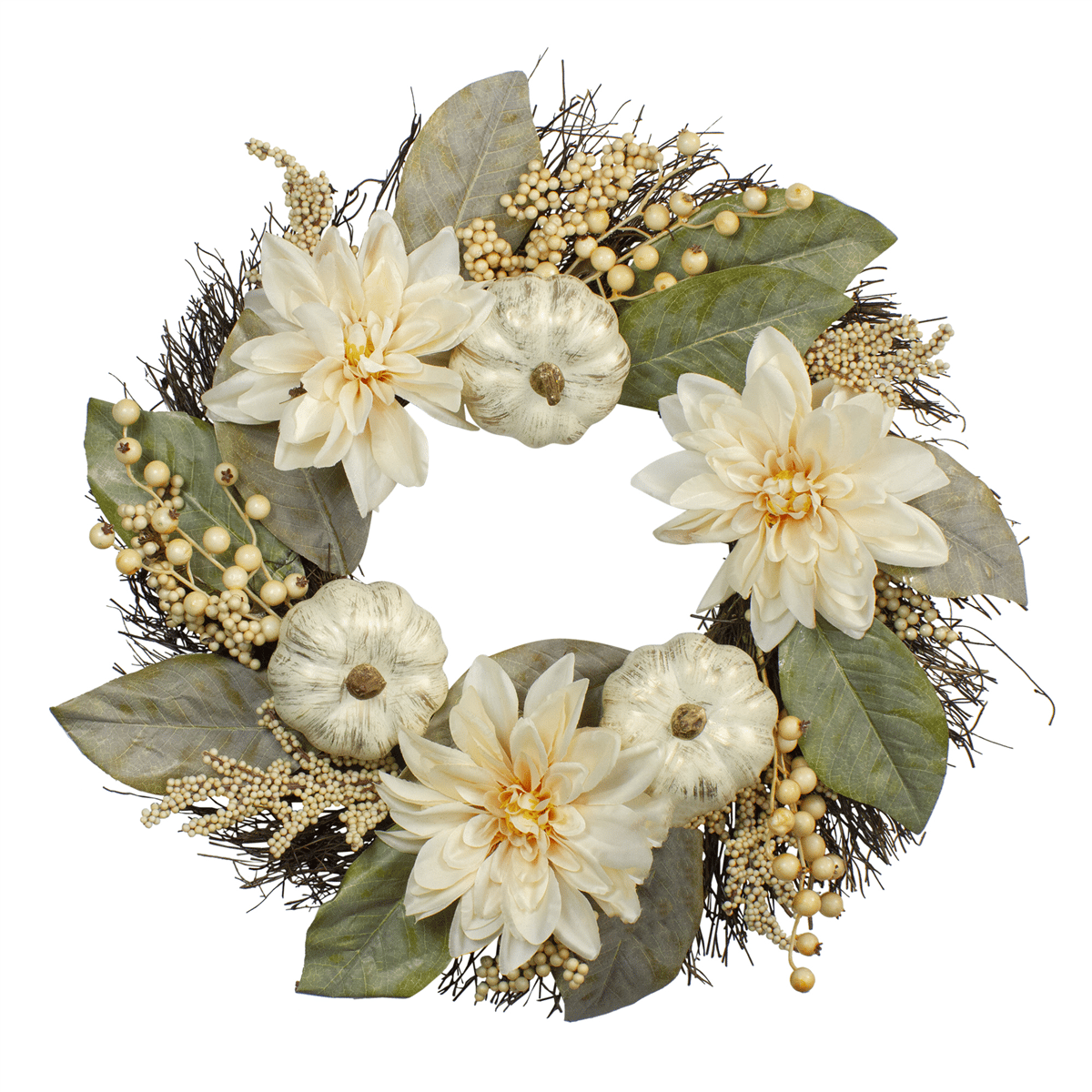 Northlight 22in Dahlia And Pumpkin Wreath  One Size  White