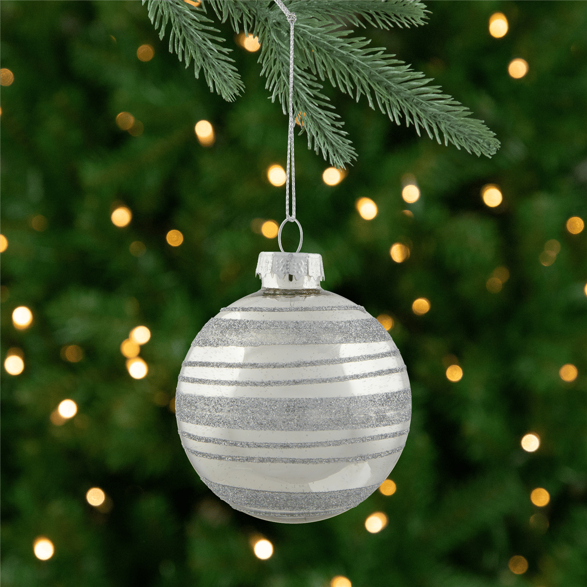 Click here for Northlight 4ct. Silver Stripes Christmas Shiny Gla... prices