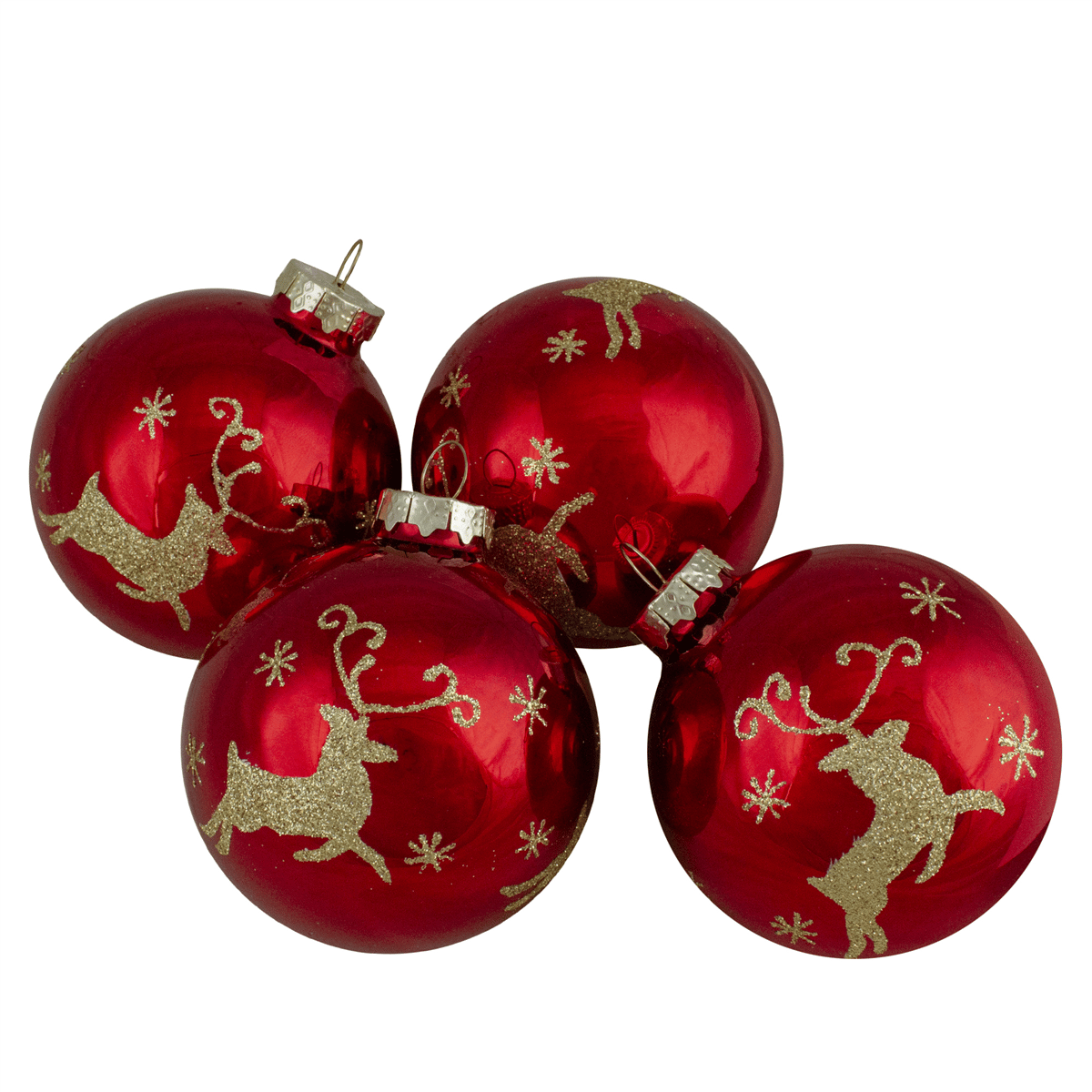Northlight 3.25 Deer Glass Ball Christmas Ornaments 80mm  Set of 4 - Red