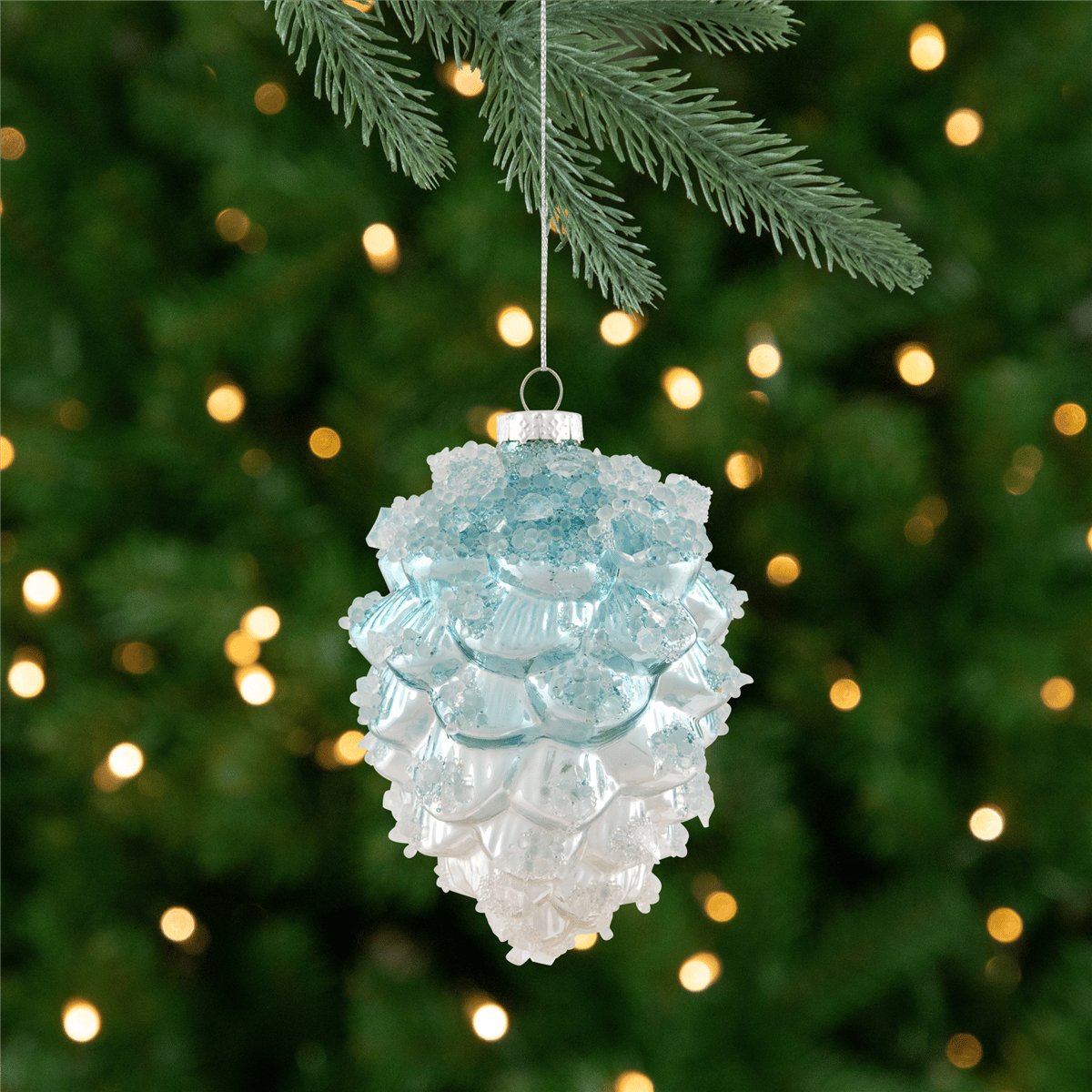 Click here for Northlight 4.75in. Icy Pine Cone Glass Christmas O... prices