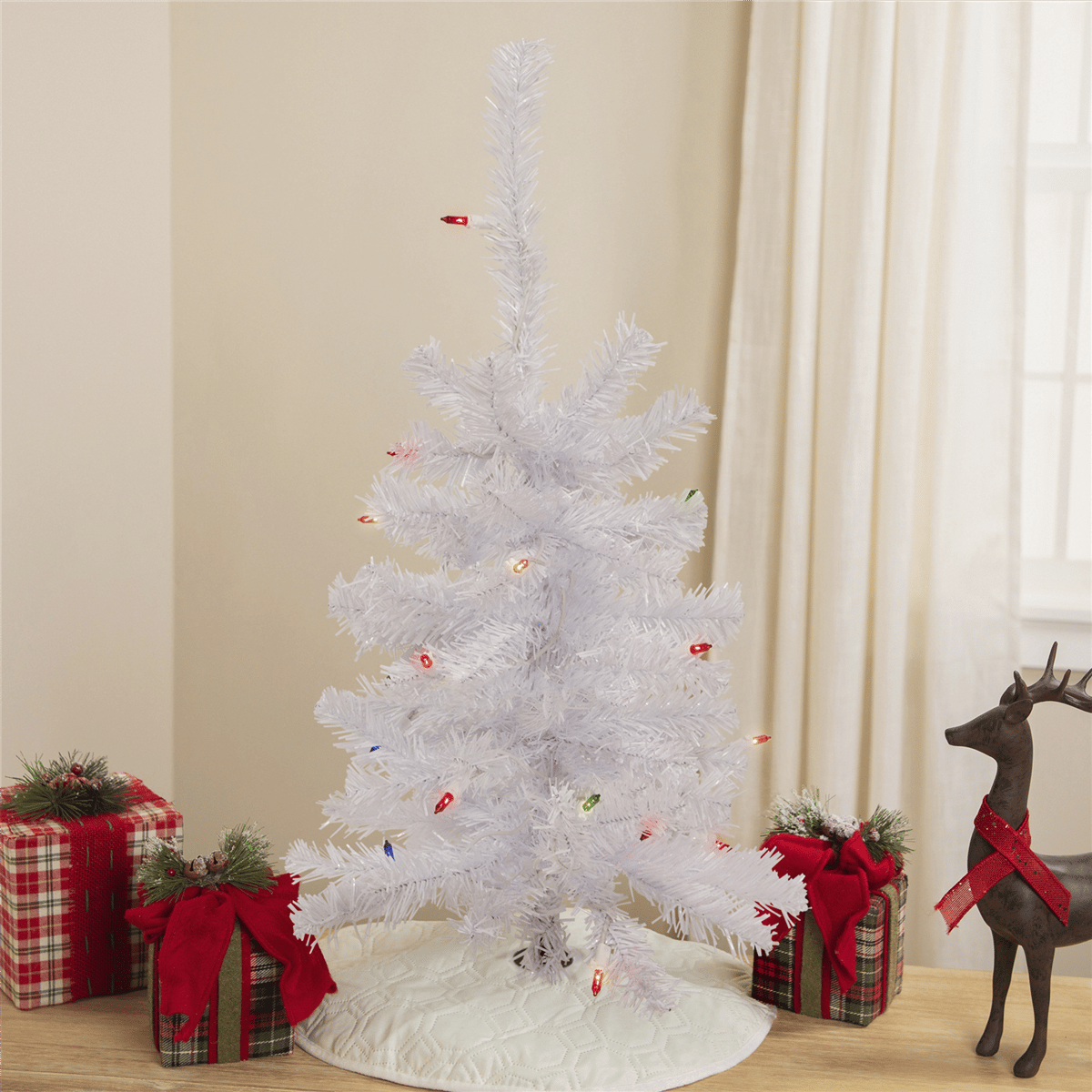 Northlight Lighted Woodbury White Slim Artificial Multi Lights 2 Foot Pre-Lit Pine Christmas Tree  One Size  White