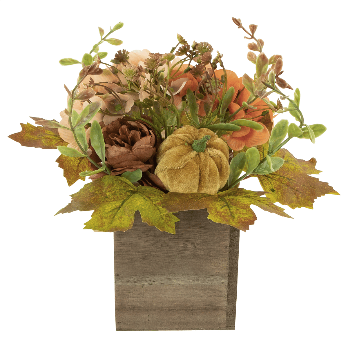 10 x 8 Orange Floral and Pumpkin Wooden Box Fall Harvest Tabletop Decoration - Orange