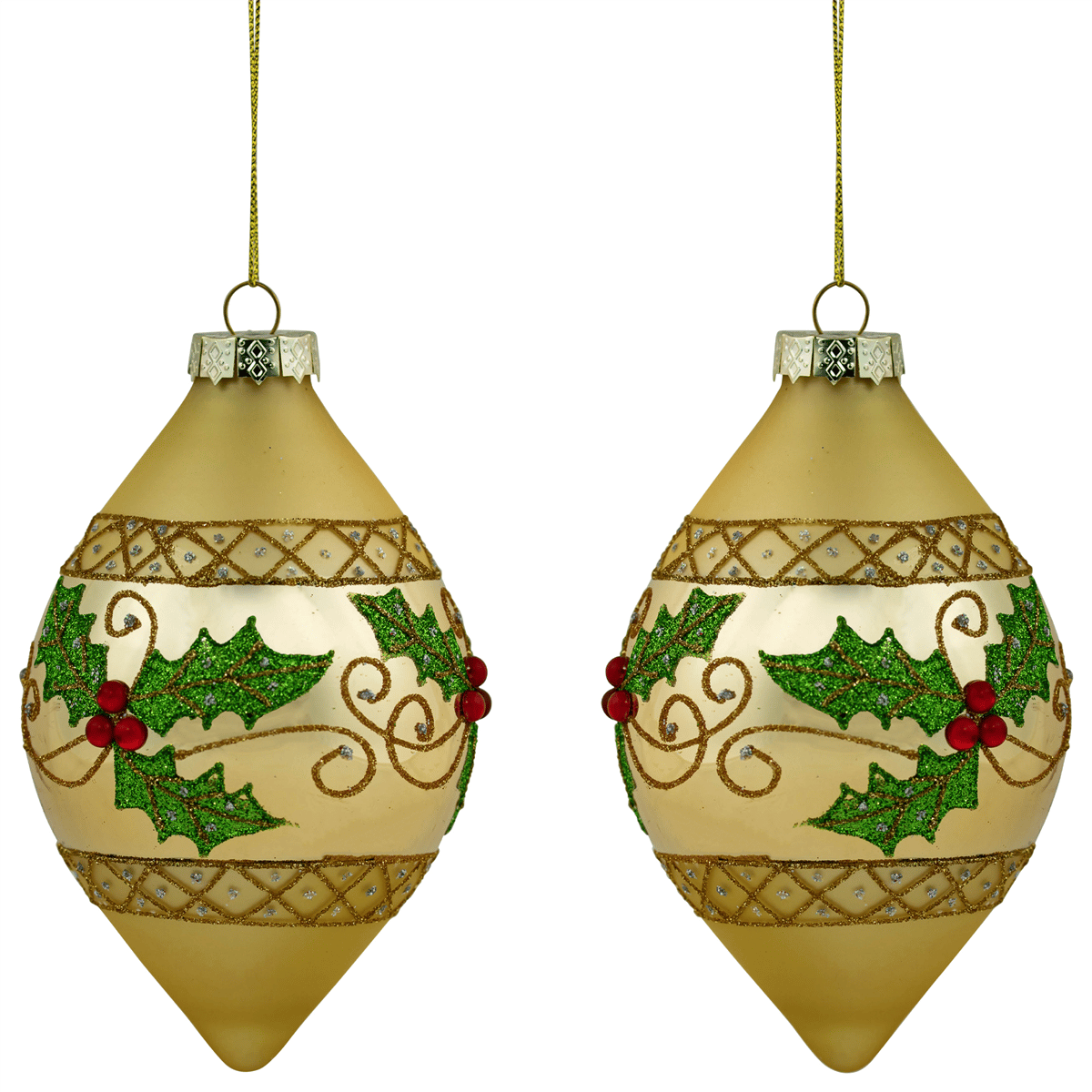 Click here for Northlight 2pc. Golden Glitter Holly Finial Christ... prices