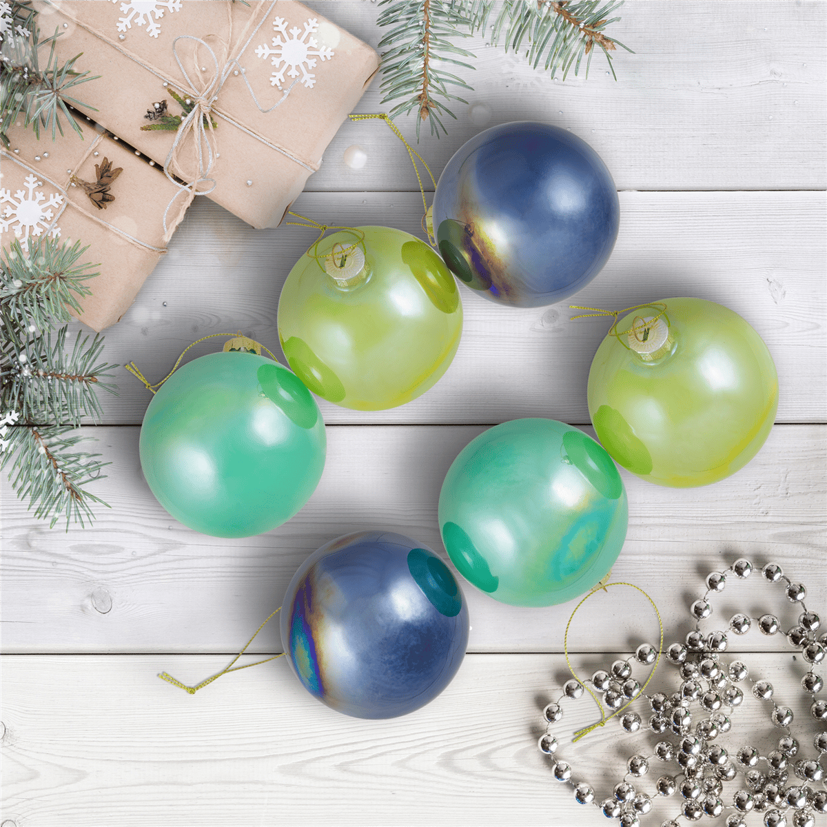 Click here for Northlight 6ct. Shiny Blue  Green  & Teal  Christm... prices