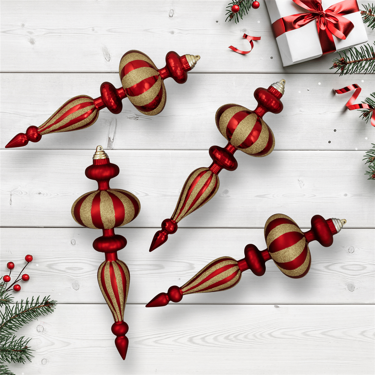 Click here for Northlight 4pc. Red & Gold Finial 14in. Christmas... prices