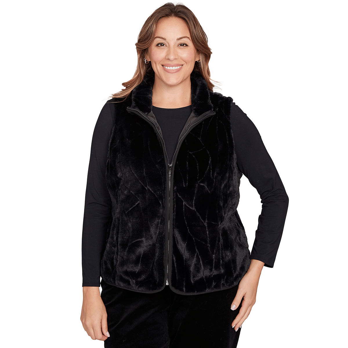 Plus Size Hearts of Palm Perfectly Paisley Zip Up Faux Fur Vest