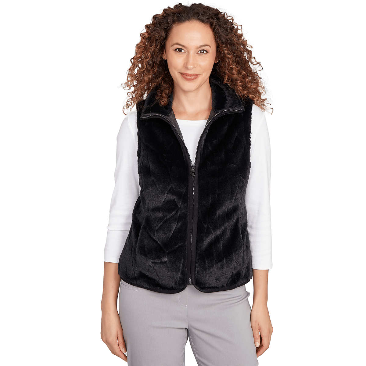 Click here for Petite Hearts of Palm Perfectly Paisley Zip Up Fau... prices