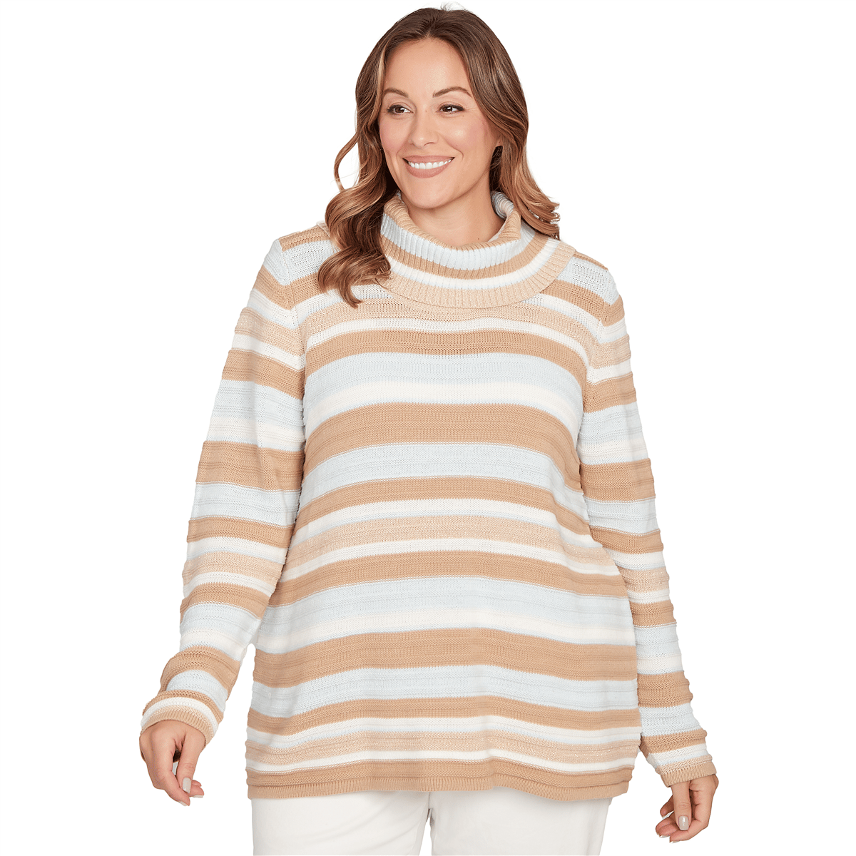 Plus Size Hearts of Palm Makin Me Blush Cowl Neck Stripe Sweater