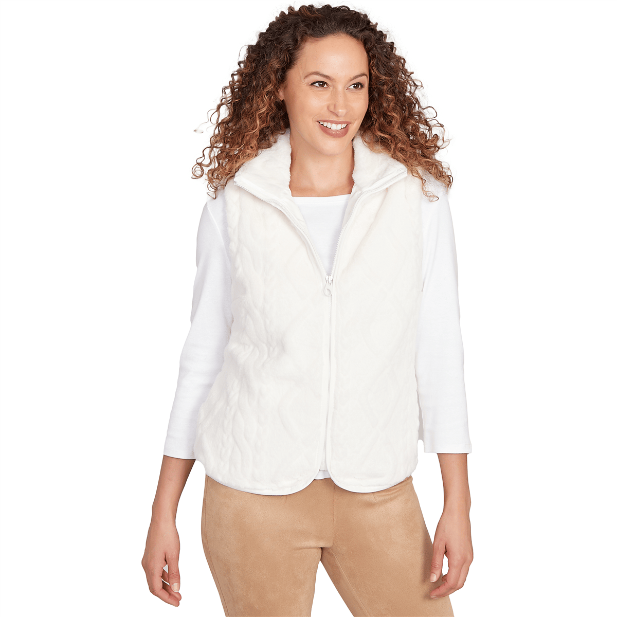 Click here for Petite Hearts of Palm Makin Me Blush Faux Fur Vest prices