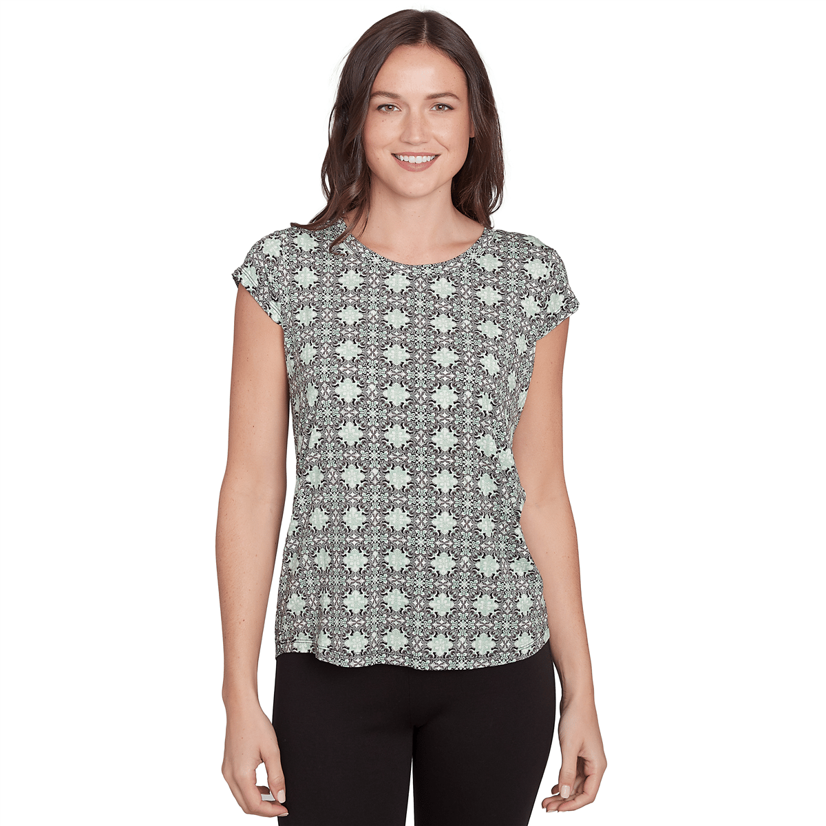 Click here for Womens Emaline Key Items Cap Sleeve Medallion Tee prices