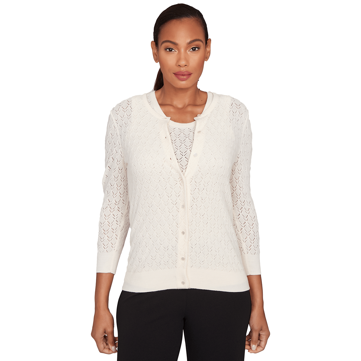 Click here for Womens Emaline Rockford 3/4 Sleeve Pointelle Stitc... prices