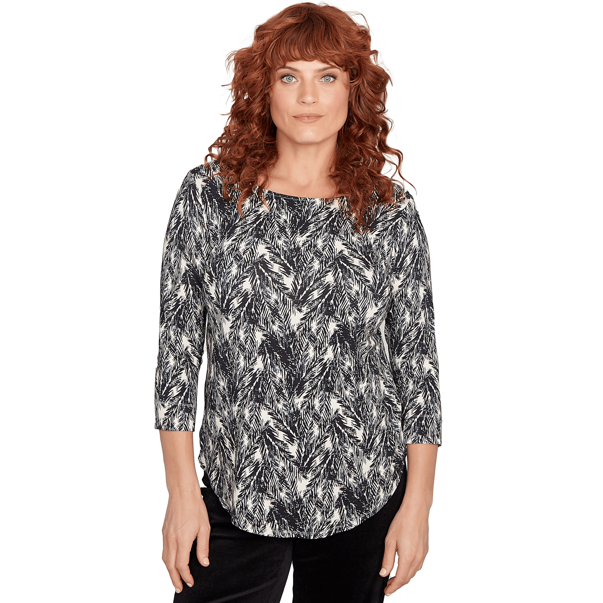 Click here for Petite Emaline Key Items 3/4 Sleeve Boat Neck Leaf... prices