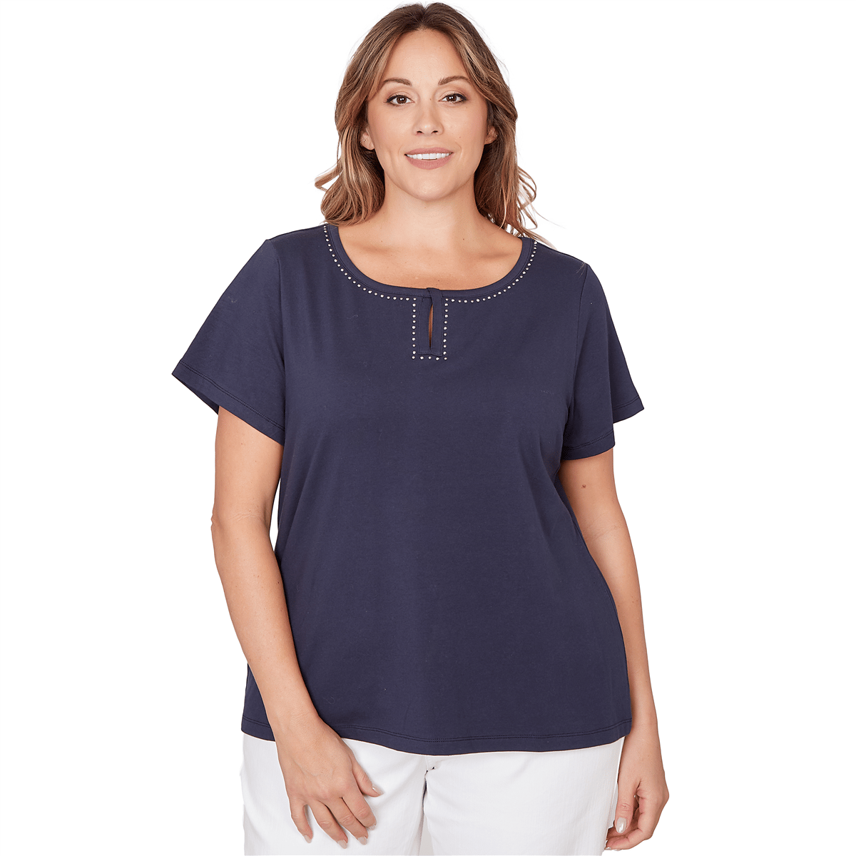 Hearts Of Palm Plus Size Solid Short Sleeve Top - New Navy