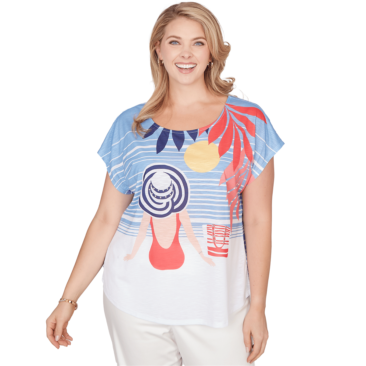 Click here for Plus Size Hearts of Palm Smooth Sailing Stripe Bea... prices