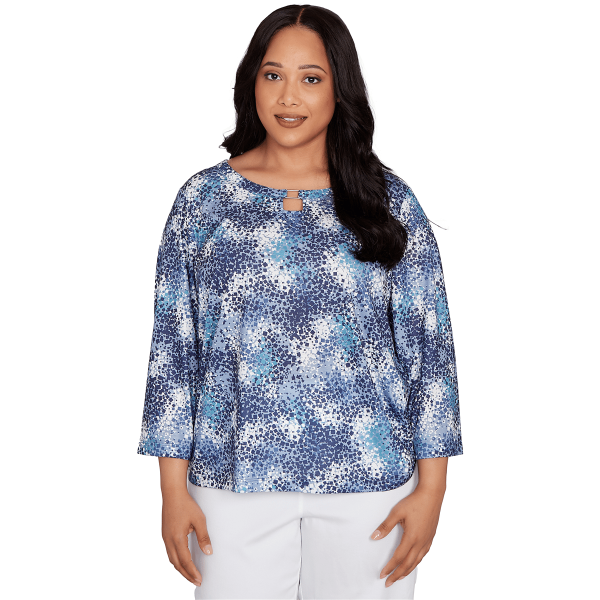 Plus Size Hearts of Palm The Blueprint Square Keyhole Neck Blouse