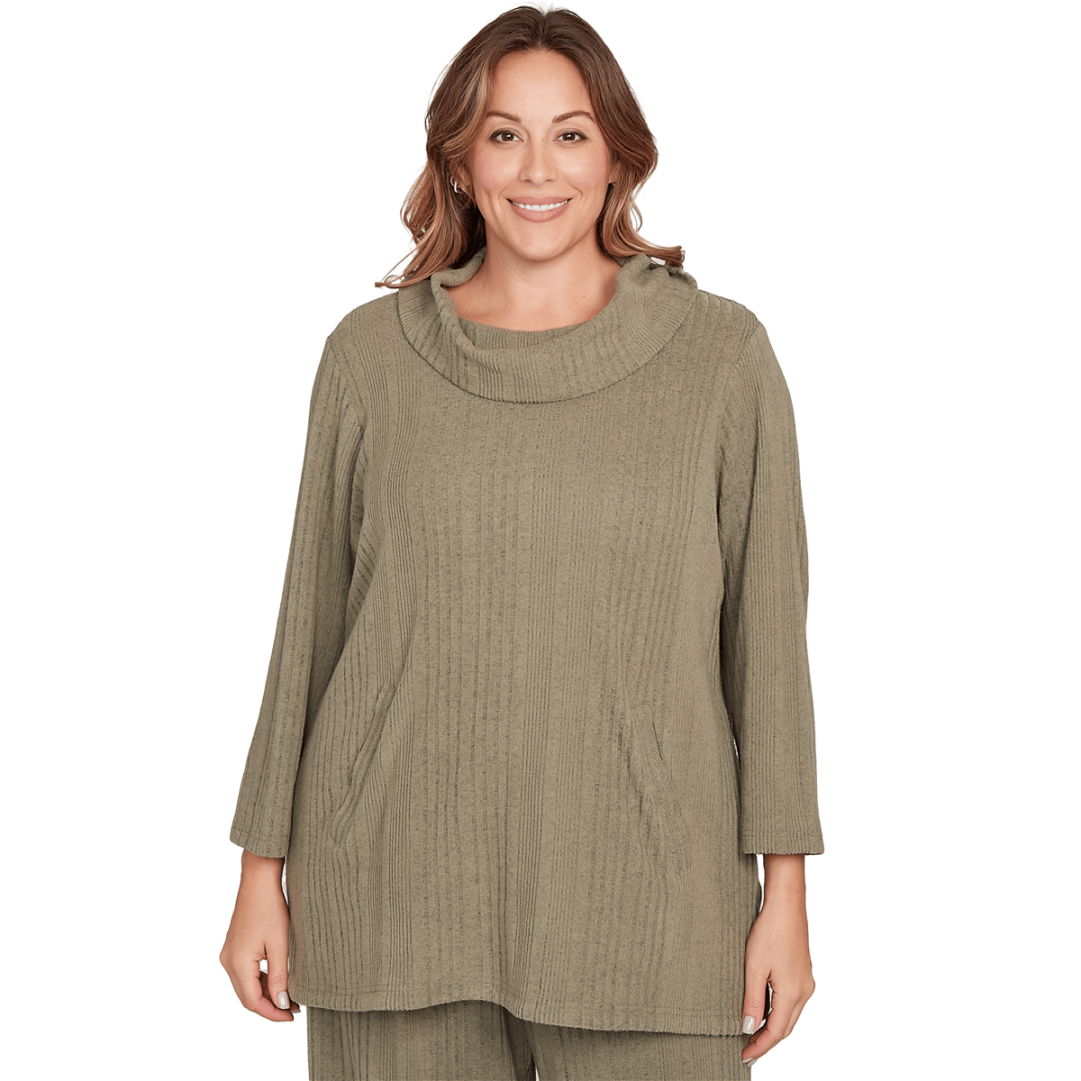 Plus Size Hearts of Palm Neutral Ground Texture Cowl Neck Sweater
