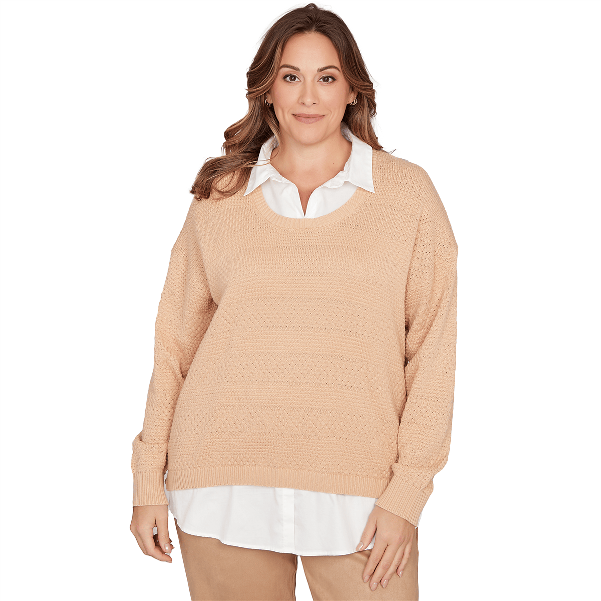 Plus Size Hearts of Palm Neutral Ground Knit Two In One Sweater