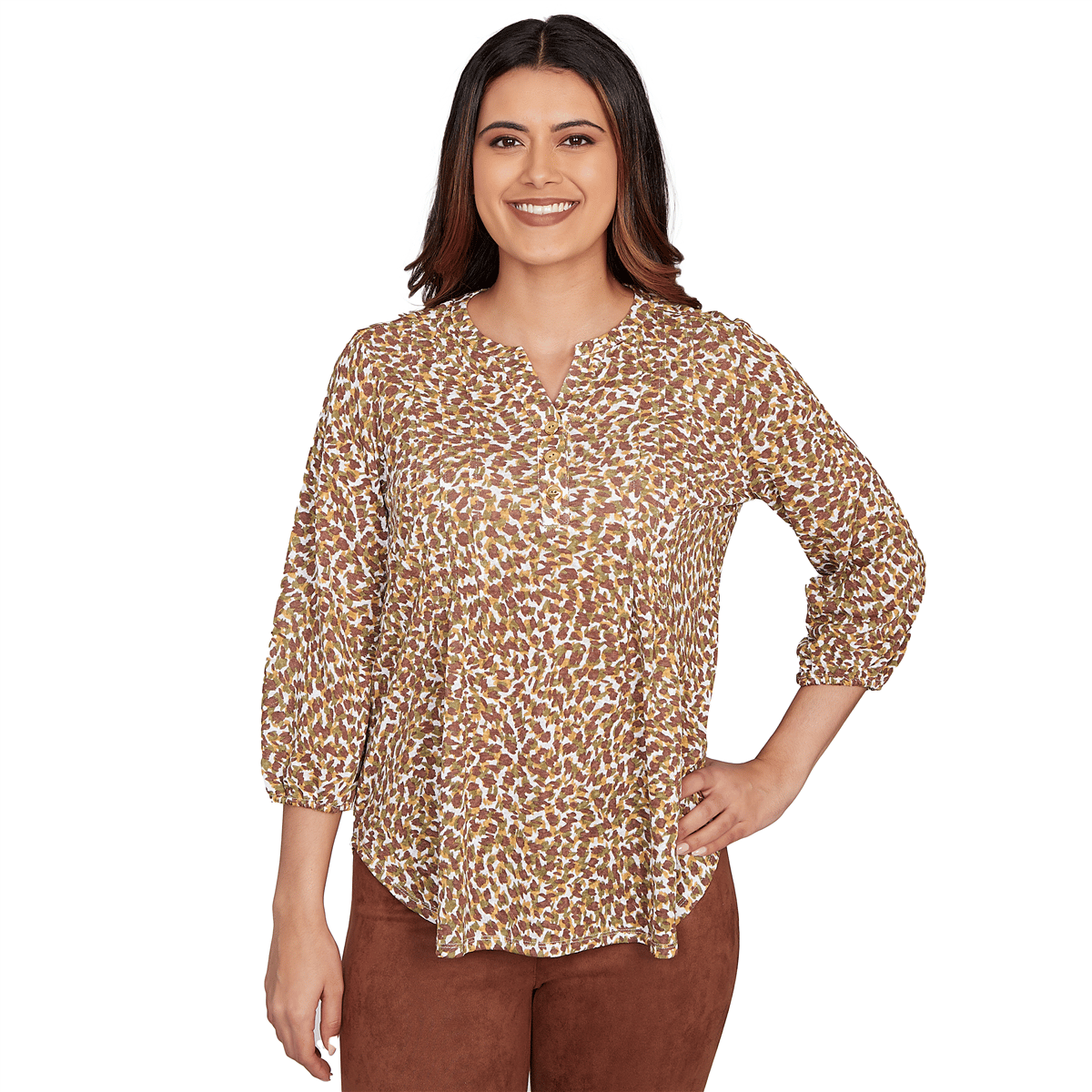 Click here for Petite Hearts of Palm Neutral Ground 3/4 Sleeve Pe... prices