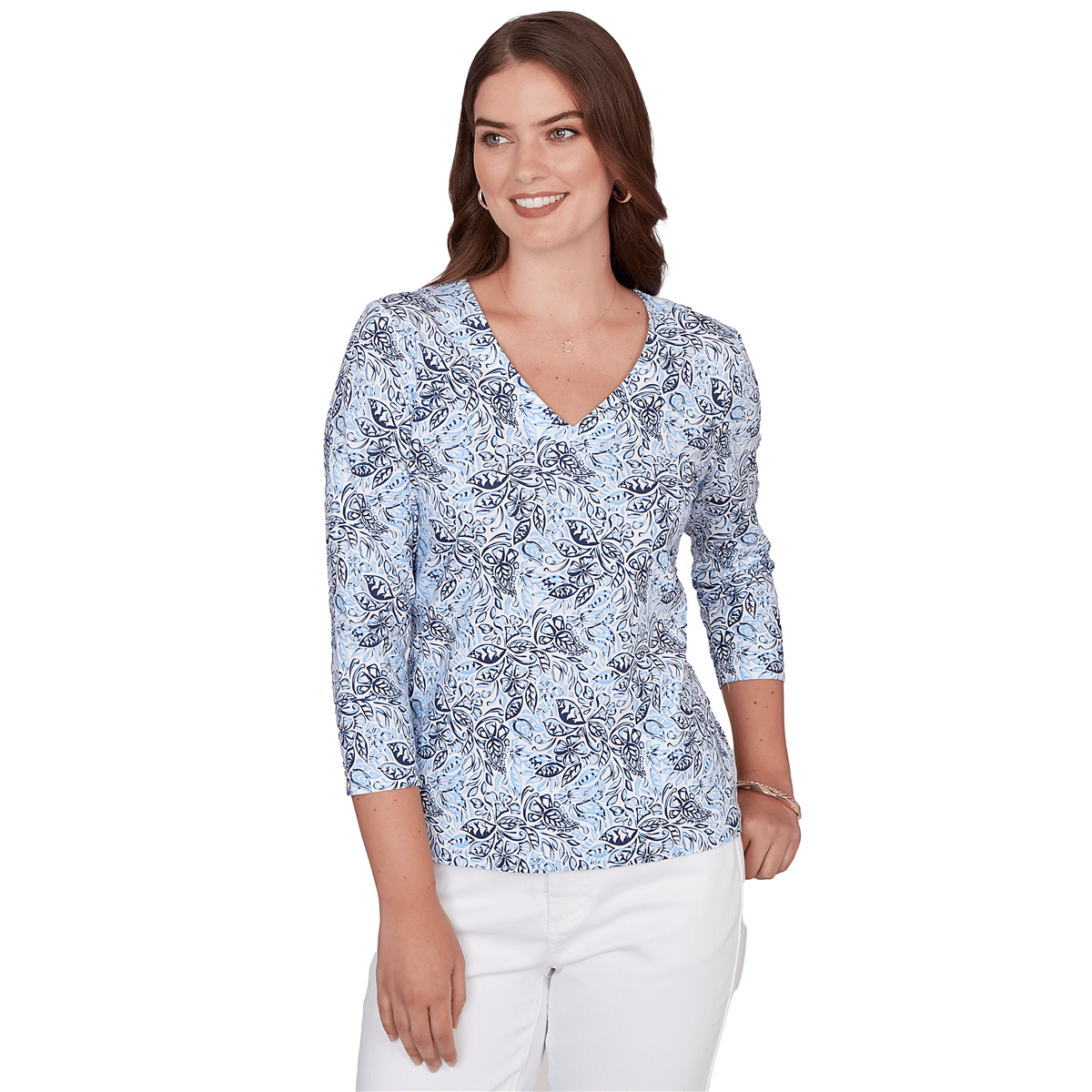 Click here for Womens Hearts of Palm Printed Essentials V Neck Fl... prices
