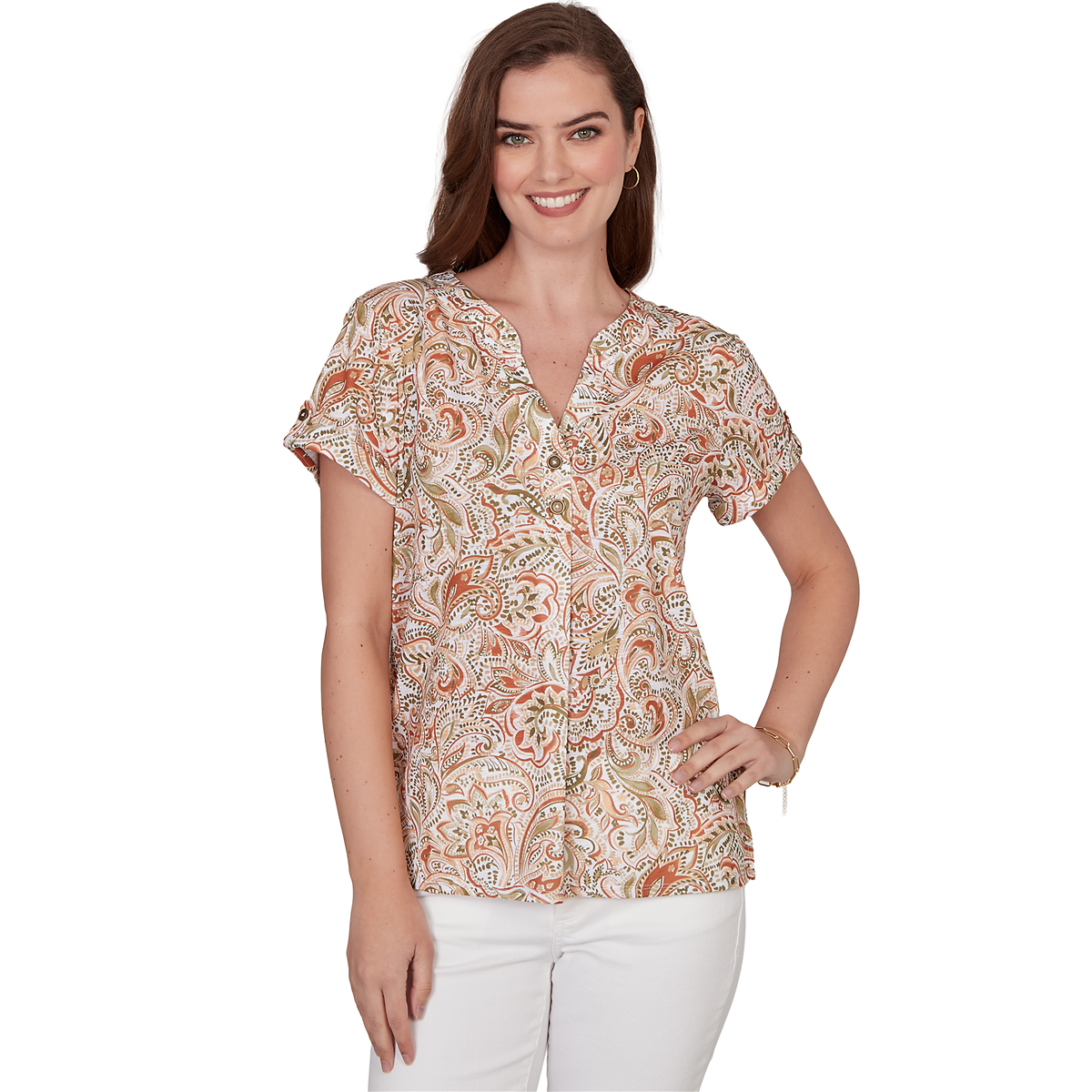 Click here for Womens Hearts of Palm Tropical Twist Paisley Blous... prices