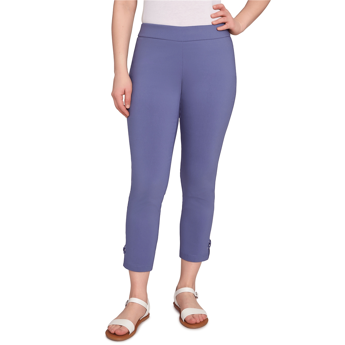 Plus Size Emaline Phoenix Solid Pull On Lace Up Slit Hem Capris