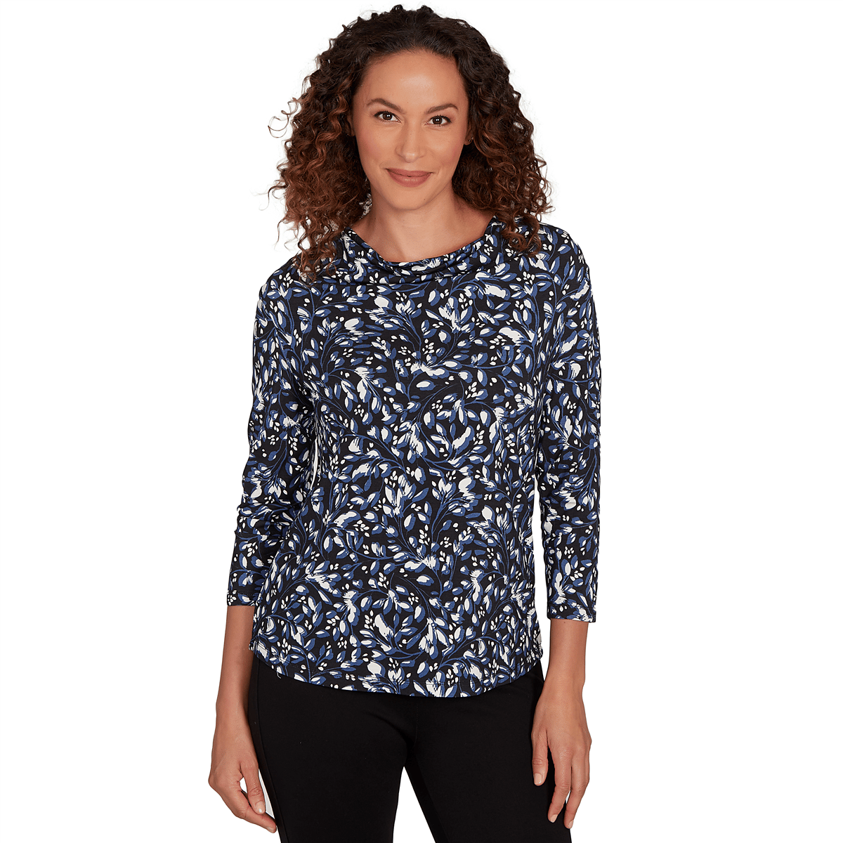 Click here for Petite Emaline Phoenix Vine Leaf Drape Neck Blouse prices