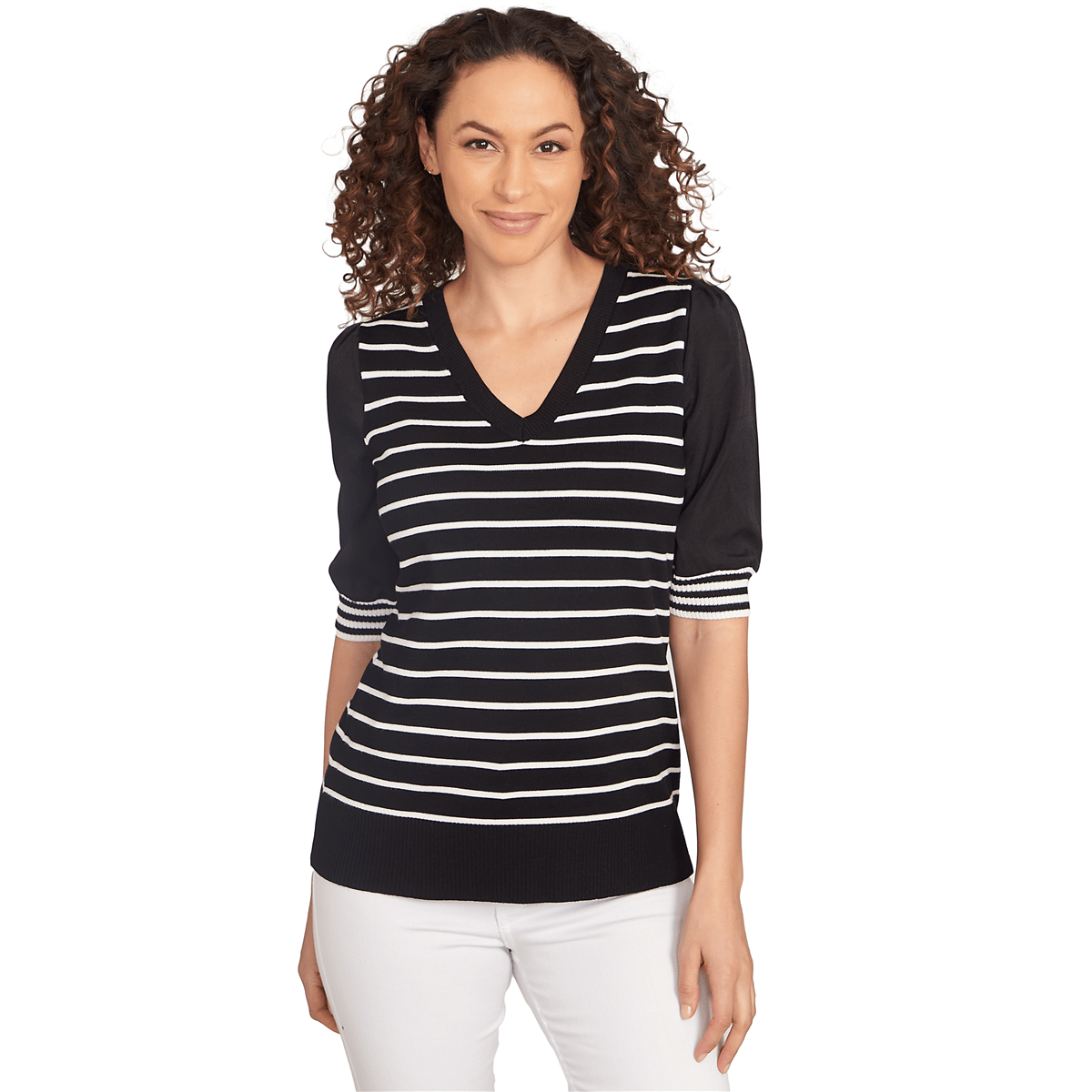 Petite Emaline Phoenix Stripe Two-in-One Puff Sleeve Sweater